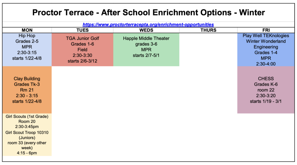 After School Enrichment | Proctor Terrace Elementary School
